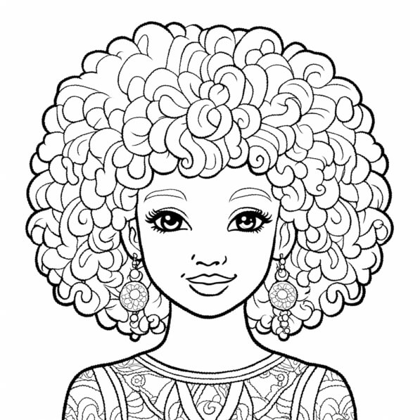 Download Line Drawing of a Young Woman with Curly Hair Coloring pages ...