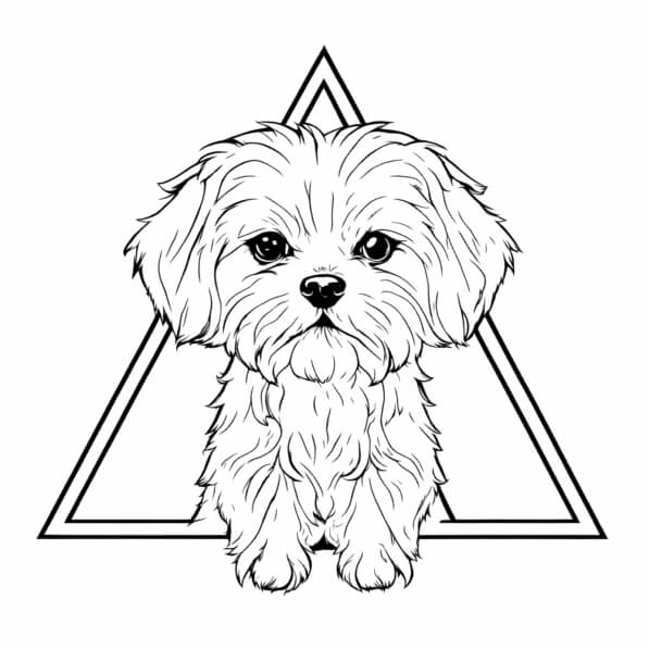 Download Line Drawing of a Fluffy Dog in Triangle Coloring pages Online ...
