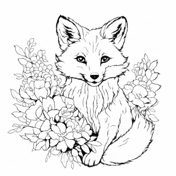 Download Fox Surrounded by Flowers Coloring pages Online - Creative Fabrica