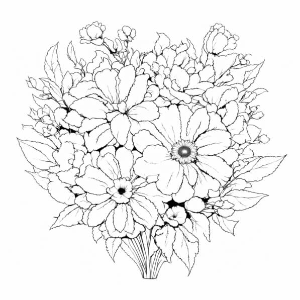 Download Intricate Flower Bouquet Line Drawing Coloring pages Online ...