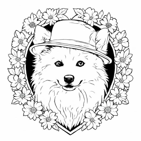 Download Charming Dog Illustration with Flowers Coloring pages Online ...