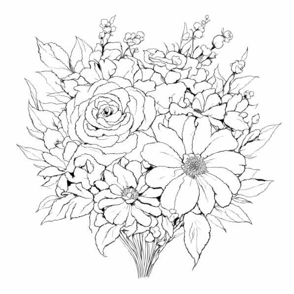 Download Intricate Flower Bouquet Line Drawing Coloring pages Online ...