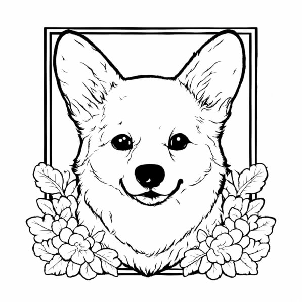 Download Stylized Corgi Illustration with Flowers Coloring pages Online ...