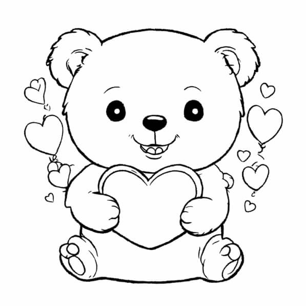 Download Cute Bear Holding a Heart Coloring pages Online - Creative Fabrica
