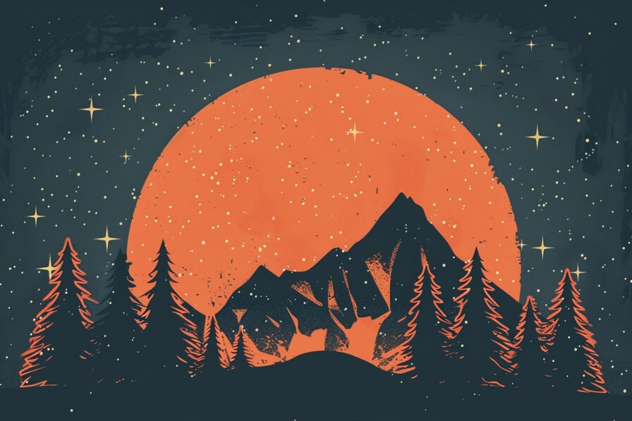 Download Stylized Night Landscape with Orange Moon Backgrounds Online ...