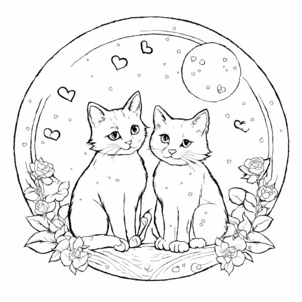 Download Cute Cats in a Whimsical Setting Coloring pages Online ...