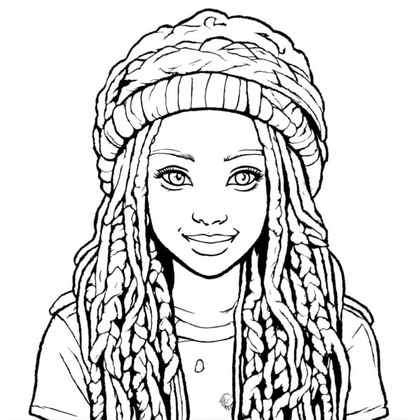 Download Stylized Portrait of a Girl with Braided Hair Coloring pages Online - Creative Fabrica