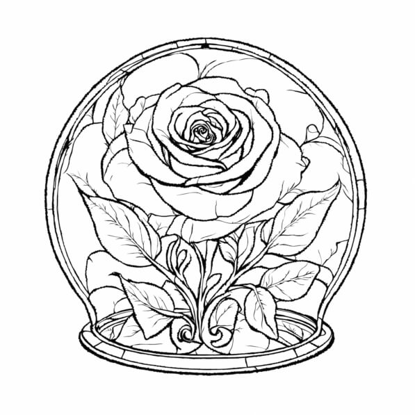 Download Rose in Glass Dome Coloring pages Online - Creative Fabrica