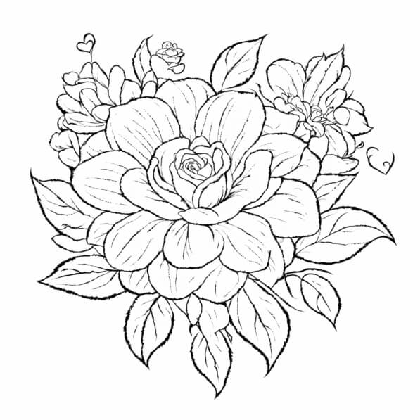 Download Intricate Flower Bouquet Line Drawing Coloring pages Online ...
