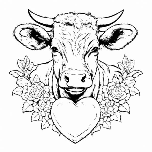 Descarga Ilustración de vaca estilizada con corazón y flores Páginas ...