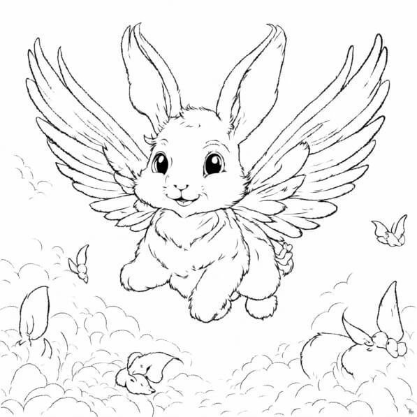 Download Flying Rabbit with Wings in a Cloudy Sky Coloring pages Online ...