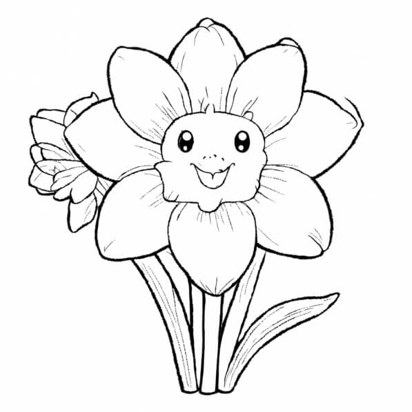 Download Cheerful Cartoon Daffodil Coloring pages Online - Creative Fabrica