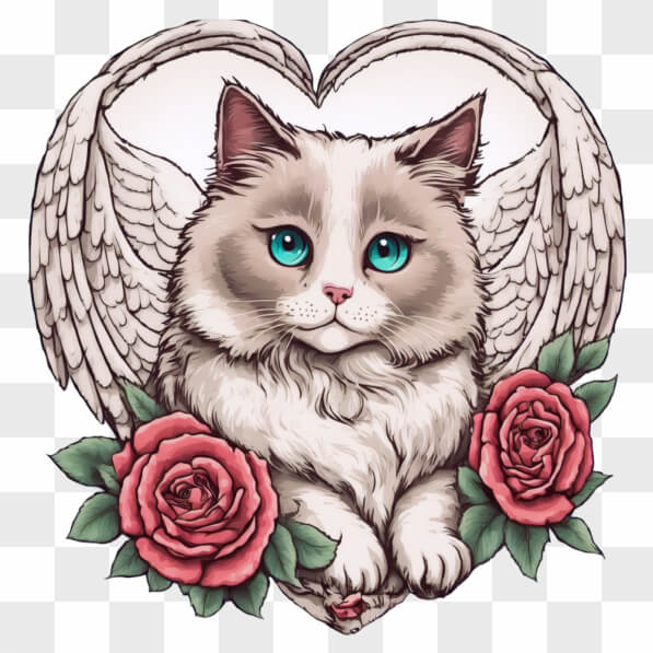 Descarga Gato Ángel Bonito con Rosas Cartoons En Línea - Creative Fabrica