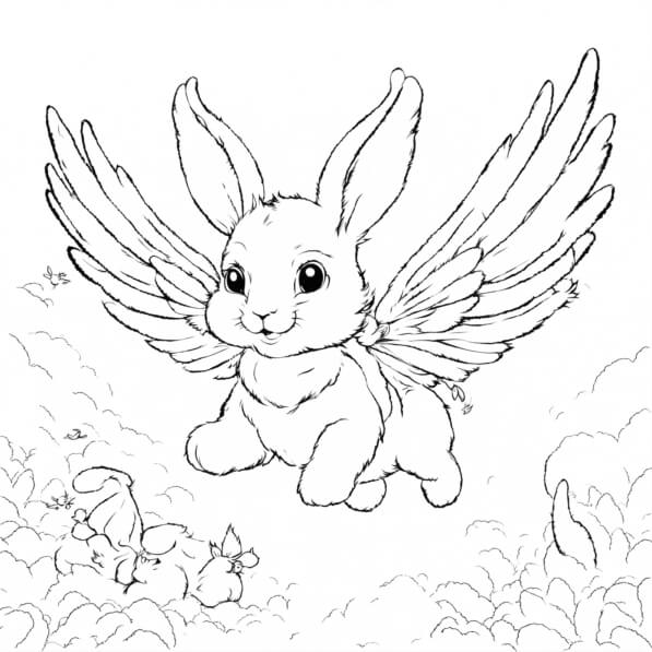 Download Flying Rabbit with Wings in a Cloudy Sky Coloring pages Online ...
