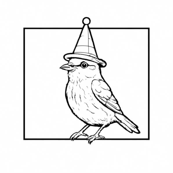 Download Whimsical Bird in Party Hat Coloring pages Online - Creative ...