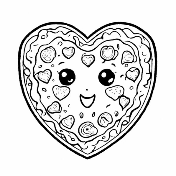 Download Heart-Shaped Cute Pizza Coloring pages Online - Creative Fabrica