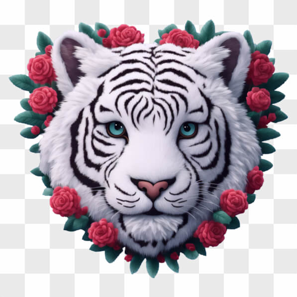 Download White Tiger with Roses Cartoons Online - Creative Fabrica
