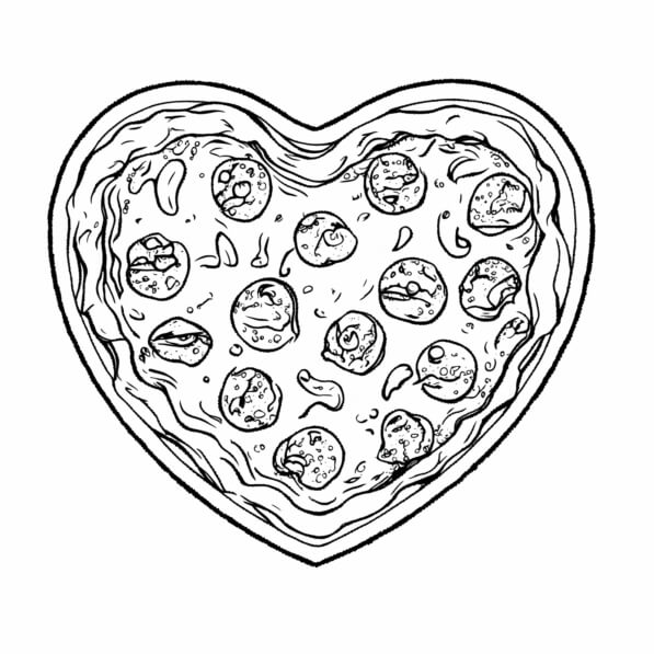 Download Heart-shaped Pizza Coloring pages Online - Creative Fabrica