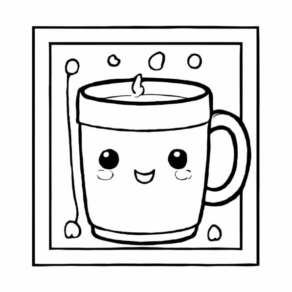 Download Cute Mug with Candle Coloring pages Online - Creative Fabrica