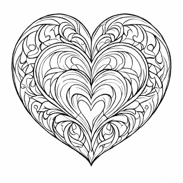 Download Intricate Heart Design Coloring pages Online - Creative Fabrica