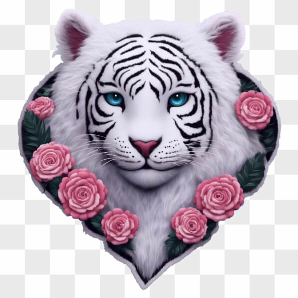 Download White Tiger Surrounded by Pink Roses Cartoons Online ...