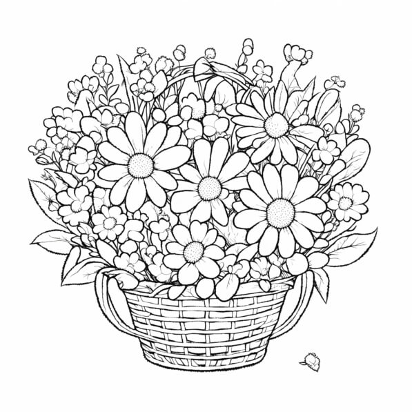 Pobierz narzędzie Rysunek linii kosza z kwiatami Kolorowanki Online – Creative Fabrica