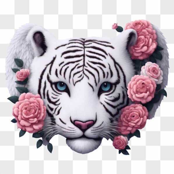 Download White Tiger Surrounded by Pink Roses Cartoons Online ...
