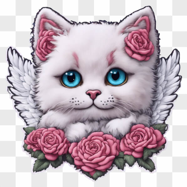 Download Cute Angelic Cat with Roses Cartoons Online - Creative Fabrica