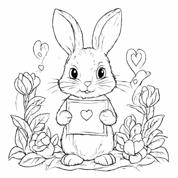 Download Cheerful Rabbit with Heart Card Coloring pages Online ...