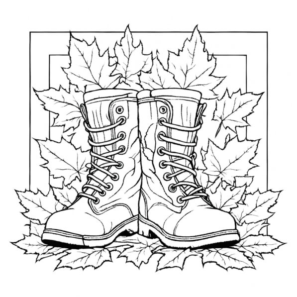Download Boots Surrounded by Autumn Leaves Coloring pages Online ...