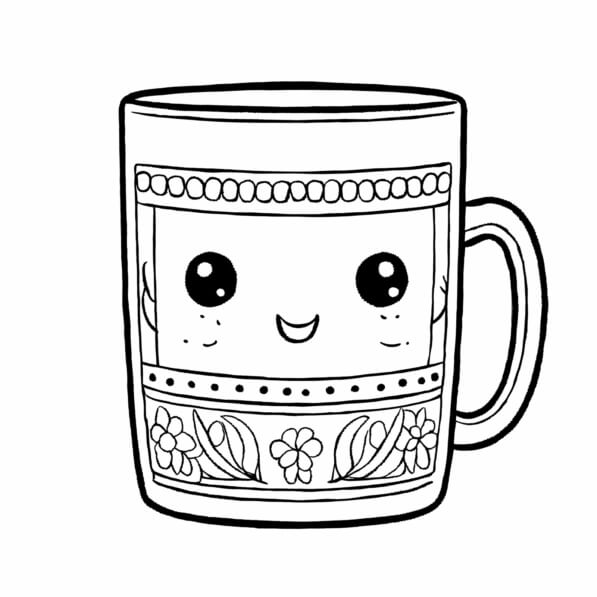 Download Cute Cartoon Mug with Floral Design Coloring pages Online ...