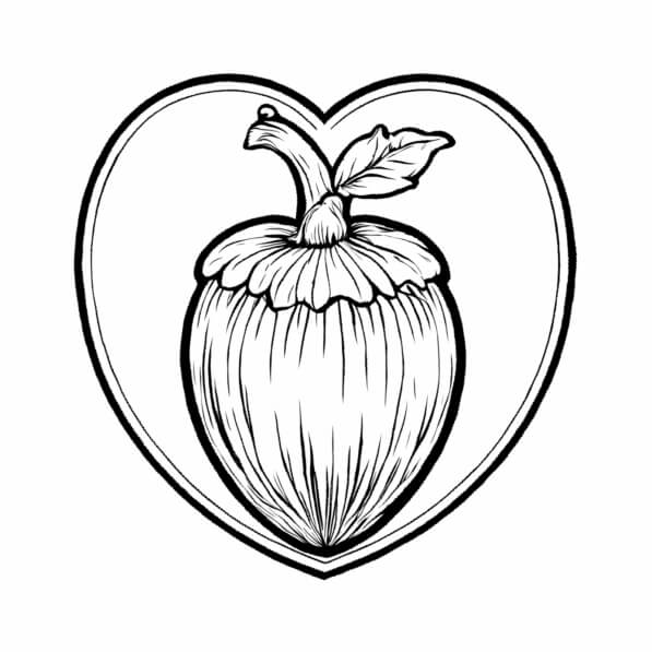 Download Stylized Acorn in Heart Shape Coloring pages Online - Creative ...