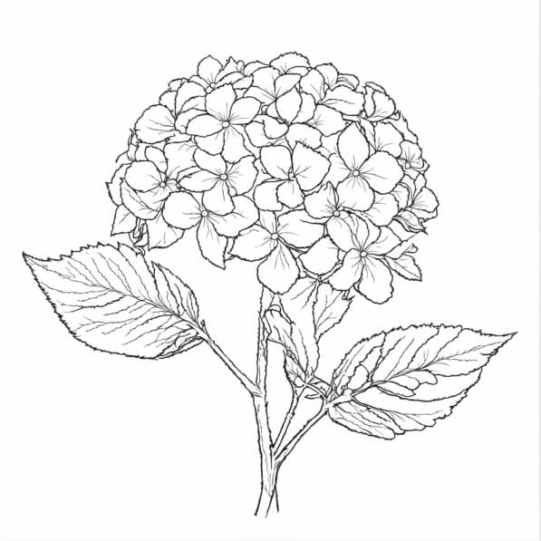 Download Line Drawing of Hydrangea Flower Coloring pages Online ...