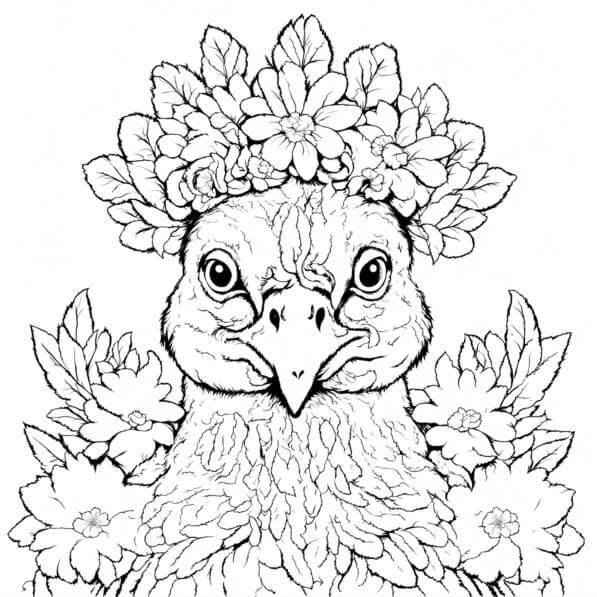 Download Whimsical Bird with Floral Crown Coloring pages Online ...