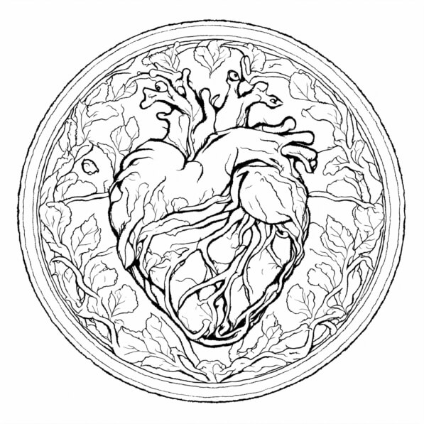 Download Intricate Heart Design with Vines Coloring pages Online ...