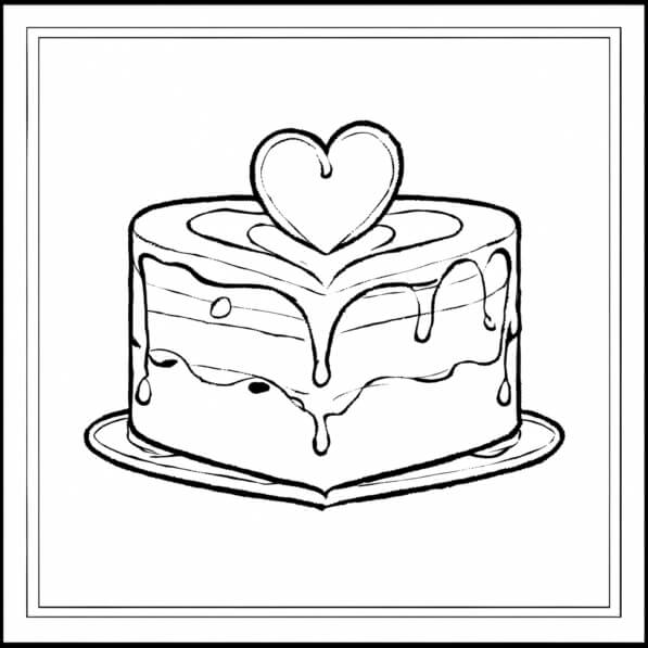 Download Decorative Cake with Heart Topping Coloring pages Online ...