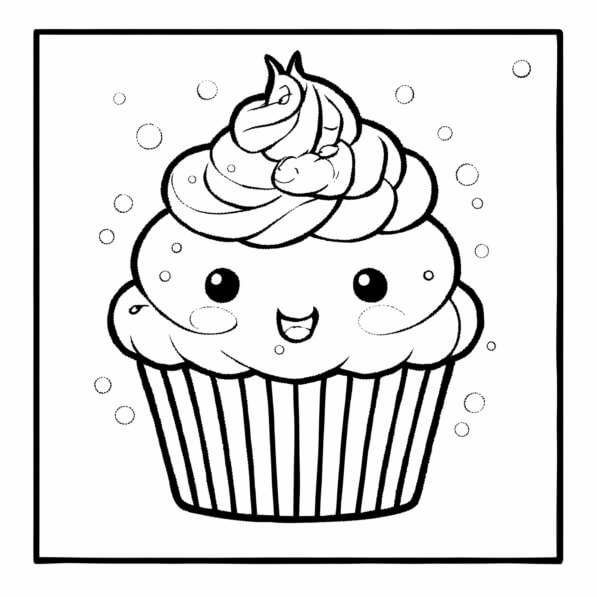 Descarga Cupcake lindo con cara sonriente Páginas para colorear En ...