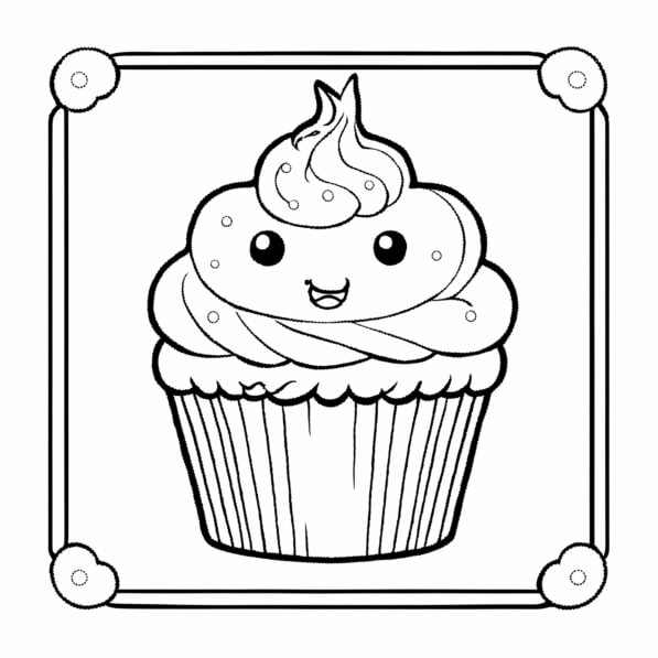 Descarga Cupcake lindo con una cara sonriente Páginas para colorear En ...