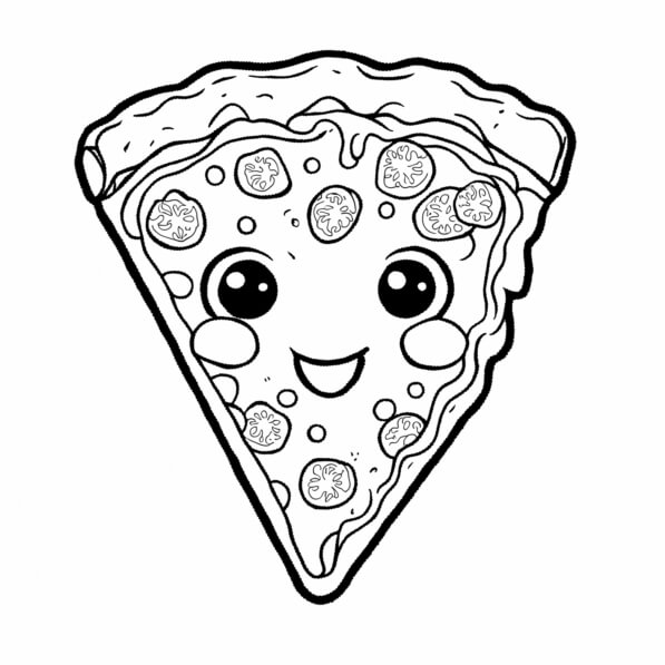 Download Happy cartoon pizza slice Coloring pages Online - Creative Fabrica