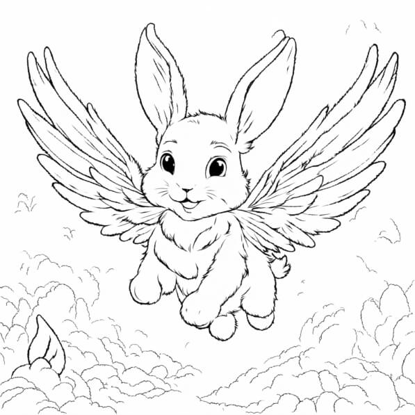 Download Flying Rabbit with Wings Coloring pages Online - Creative Fabrica