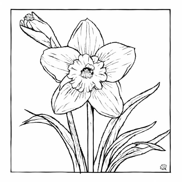 Download Line Drawing of Daffodil Flower Coloring pages Online ...