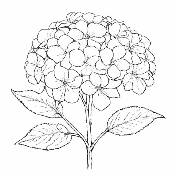 Download Line Drawing of Hydrangea Flower Coloring pages Online ...