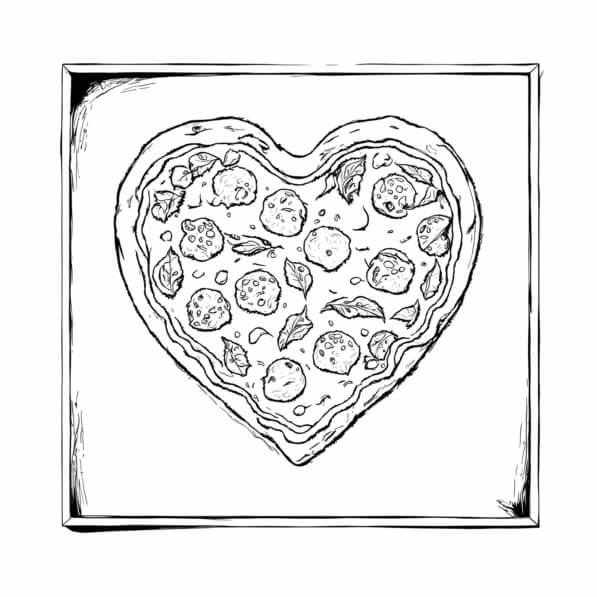 Download Heart-Shaped Pizza Coloring pages Online - Creative Fabrica