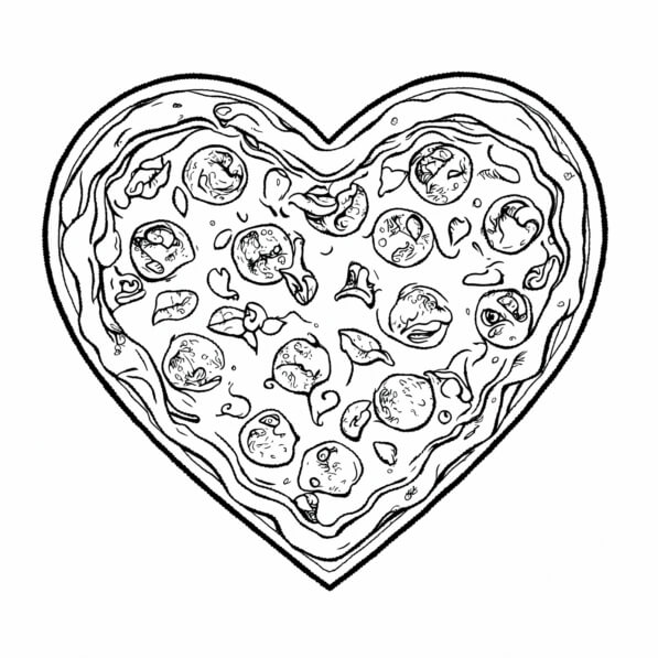 Download Heart-Shaped Pizza Coloring pages Online - Creative Fabrica