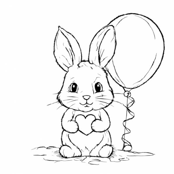 Download Cute Rabbit Holding Heart with Balloon Coloring pages Online ...
