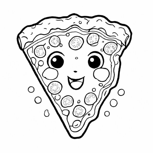 Download Happy Cartoon Pizza Slice Coloring pages Online - Creative Fabrica