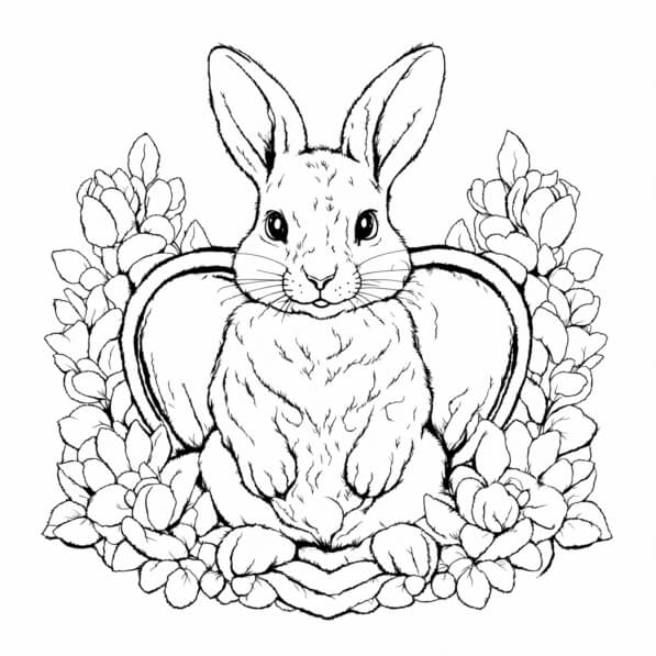 Download Whimsical Rabbit with Wings Surrounded by Flowers Coloring ...