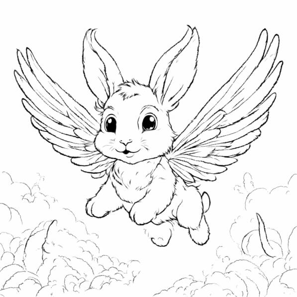 Download Flying Rabbit with Wings Coloring pages Online - Creative Fabrica