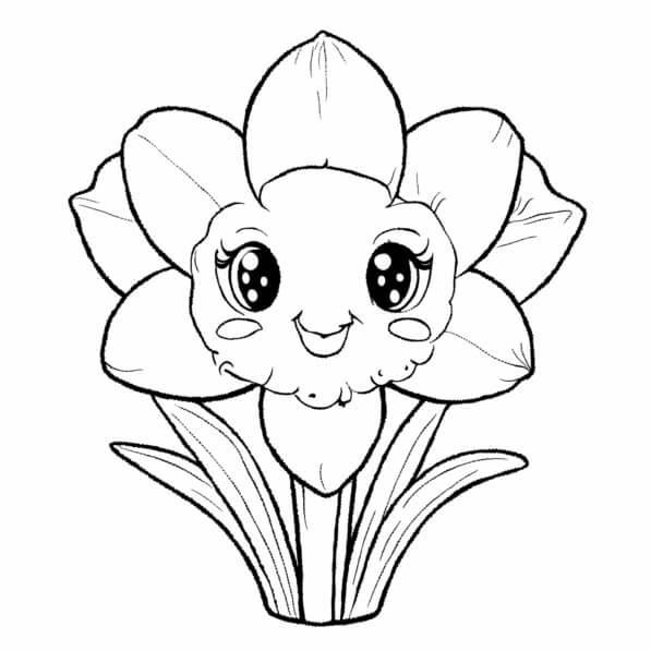 Download Cute Cartoon Daffodil Flower Coloring pages Online - Creative ...