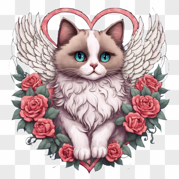 Descarga Gato Ángel con Rosas Cartoons En Línea - Creative Fabrica